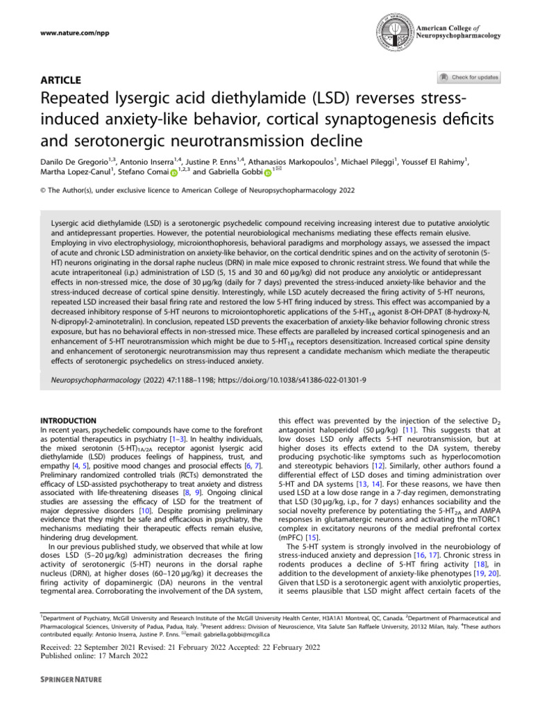 LSD Ansiedade | PDF | Serotonin | Psychedelic Drugs