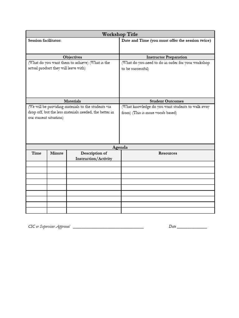 Workshop Lesson Plan Template | PDF