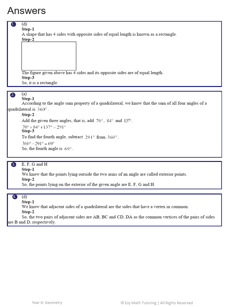 Year 6 Geometry Test Answers | PDF | Triangle | Rectangle