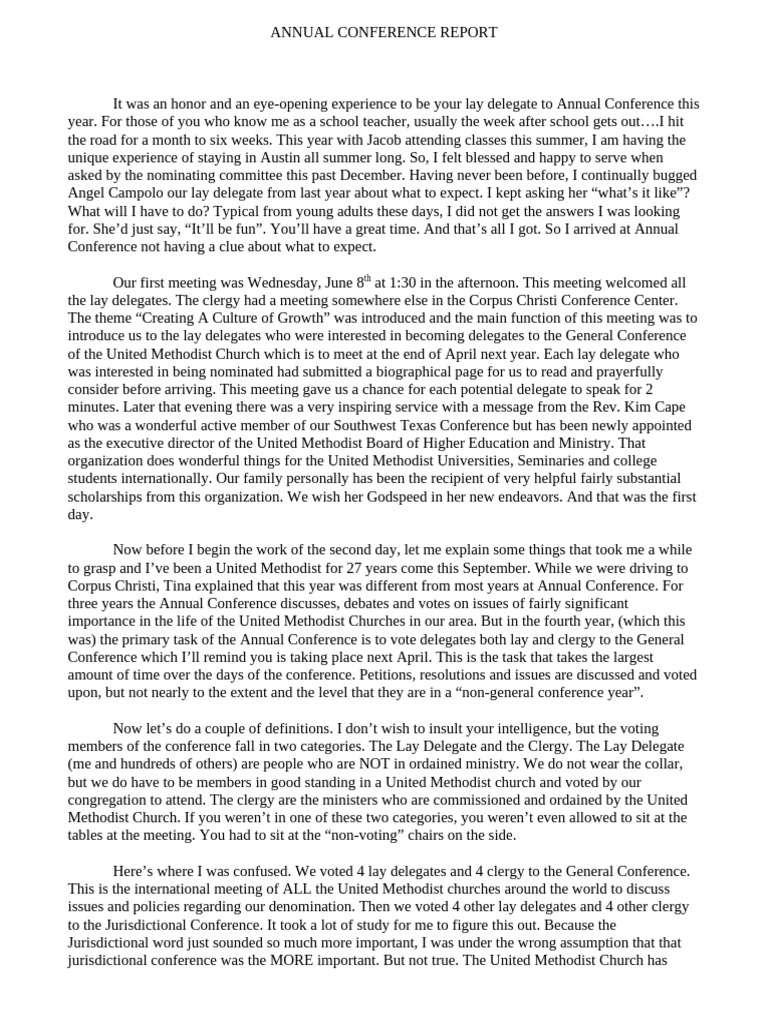 Annual Conference Report 2011 | PDF | United Methodist Church | Deacon