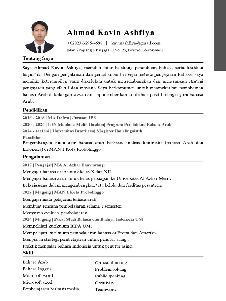 CV Pengajar Bahasa Arab | PDF