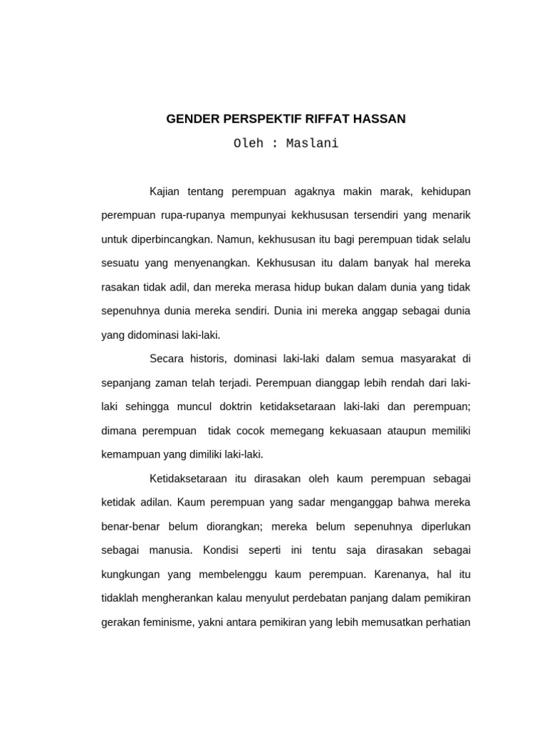 Kritik Riffat Hassan terhadap Gender | PDF