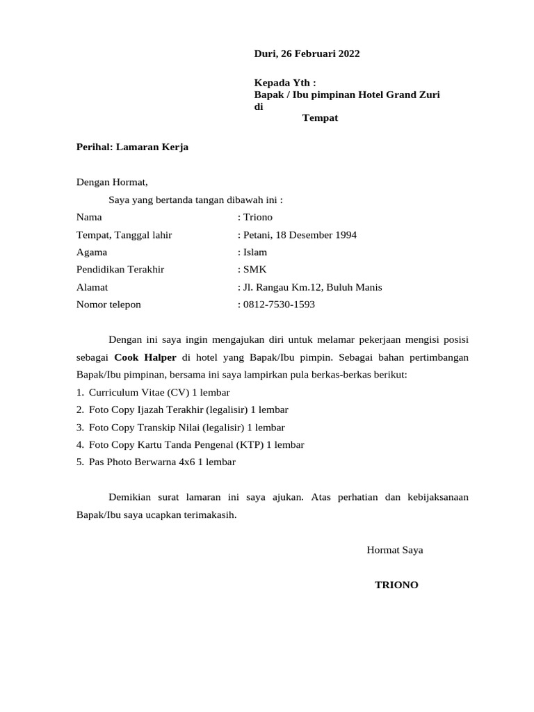 Lamaran Pekerjaan Cook Halper | PDF