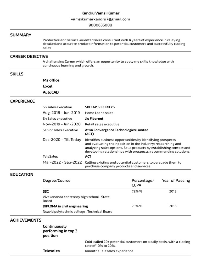 Resume - Vamsi Kumar K - Format5 | PDF | Learning | Cognition