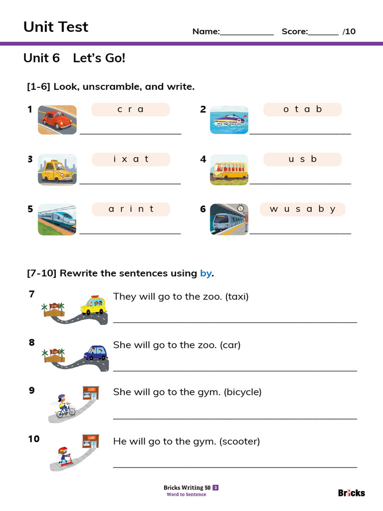 Bricks Writing 50 - L3 - Unit Test - Unit 6 | PDF