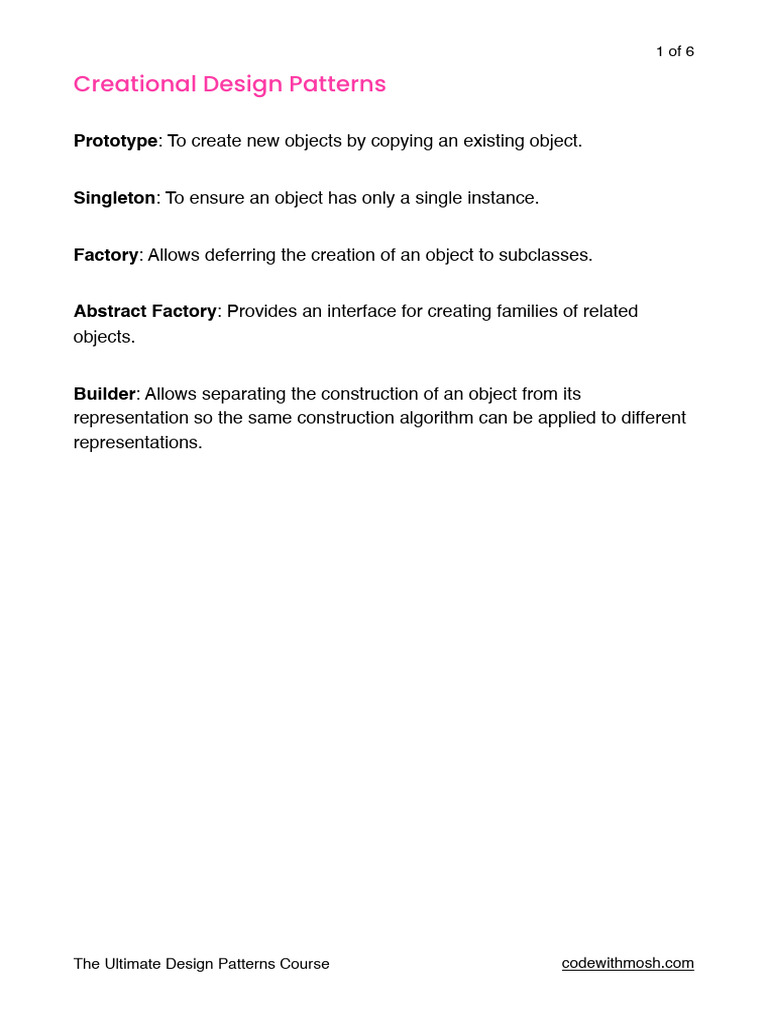 1- Summary of Creational Patterns | PDF | Computing | Programming Paradigms