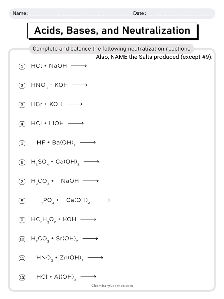 Neutralization Worksheet 2 | PDF