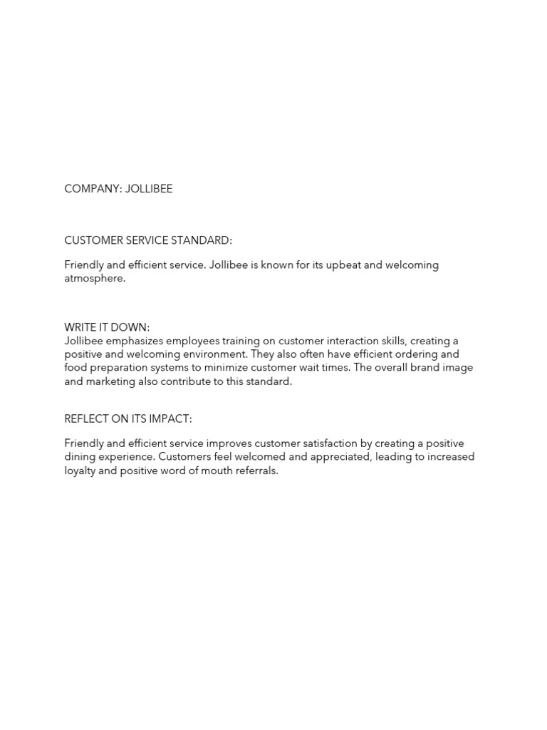 Jollibee Customer Service Standards | PDF