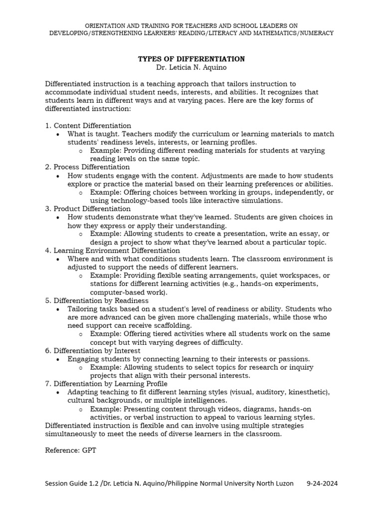 4 Types of Differentiated Instruction DR - Leticia Aquino | PDF ...