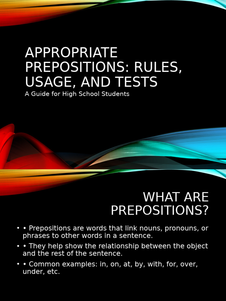 Appropriate Prepositions High School | PDF | Syntax | Morphology