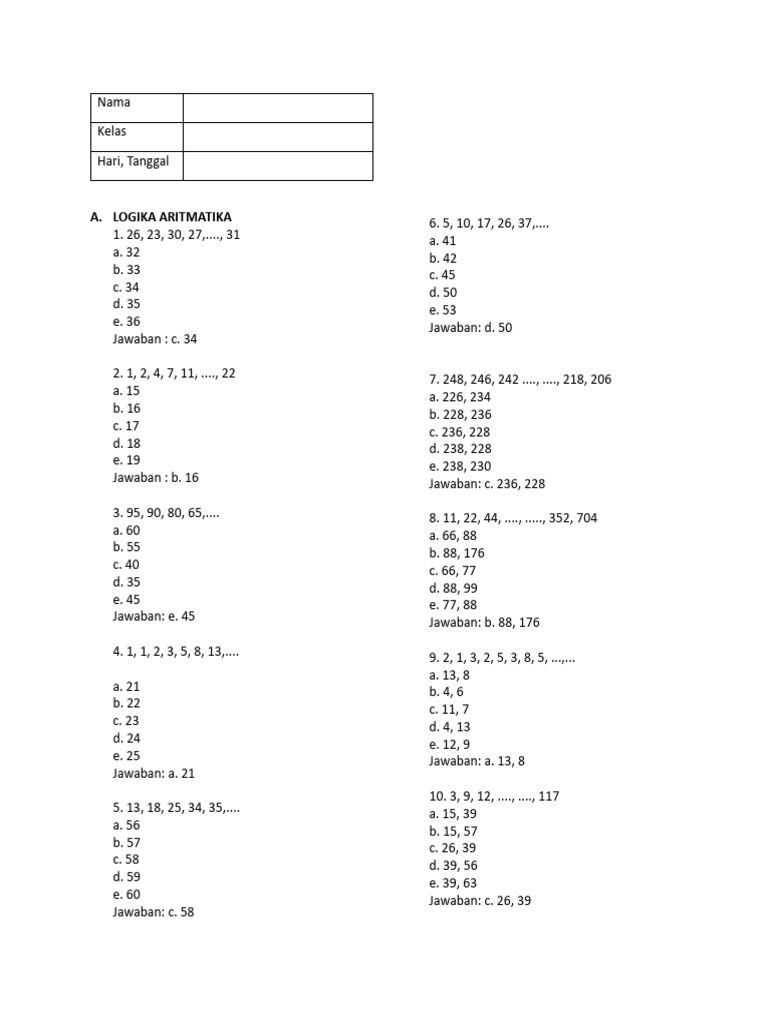 Tes Aritmatika, Antonim, Sinonim, Logika Verbal | PDF