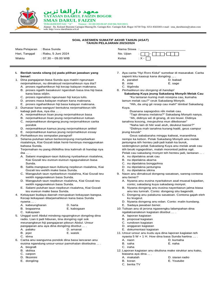 Naskah Soal ASAT_Sunda_X | PDF
