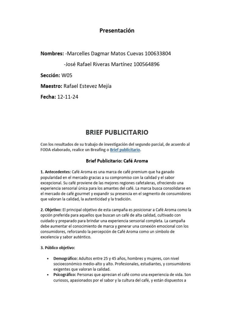 Unidad 5 Brief PDF | PDF | café | Publicidad