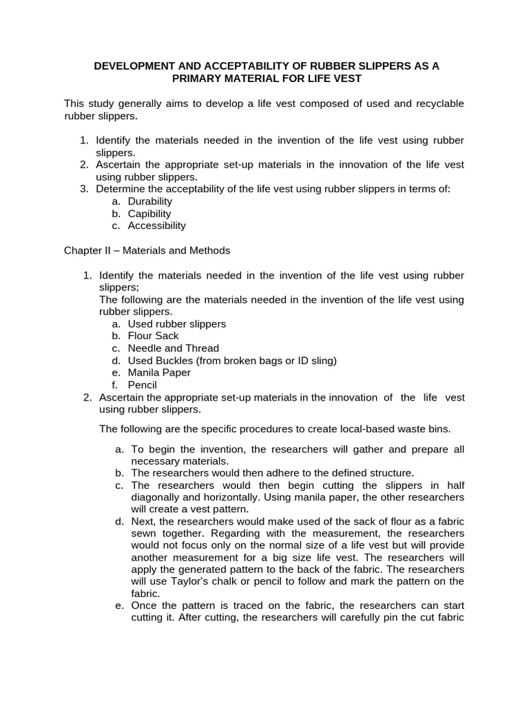 Group 2 Rubber Slippers Life Vest Methods | PDF | Experiment