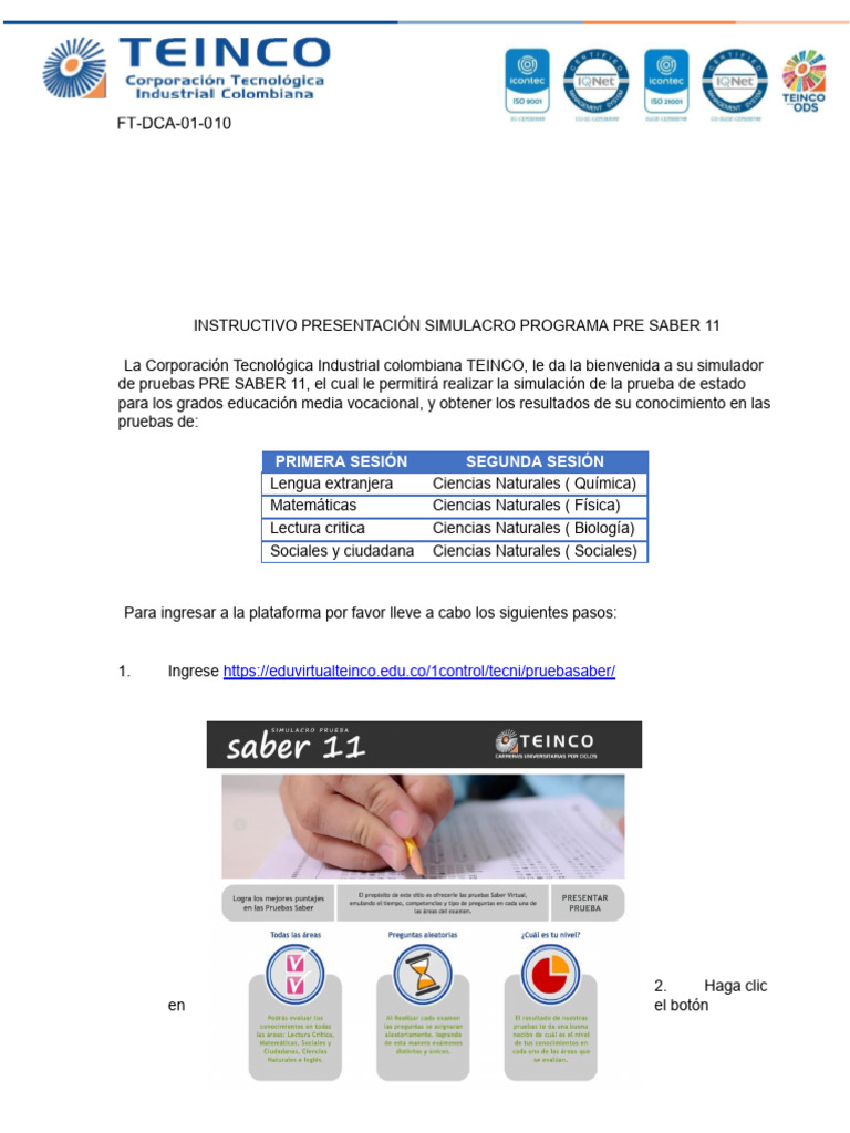 Instructivo Simulacro Pruebas Saber 2025 | PDF