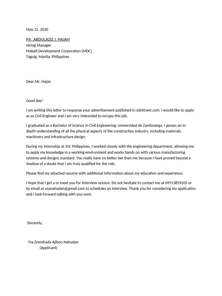 Civil Engineer Job Application Letter | PDF