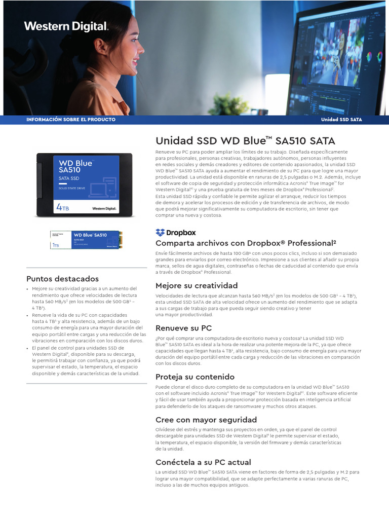 SSD WD Blue SA510 SATA: Rendimiento Mejorado | PDF | Unidad de estado ...