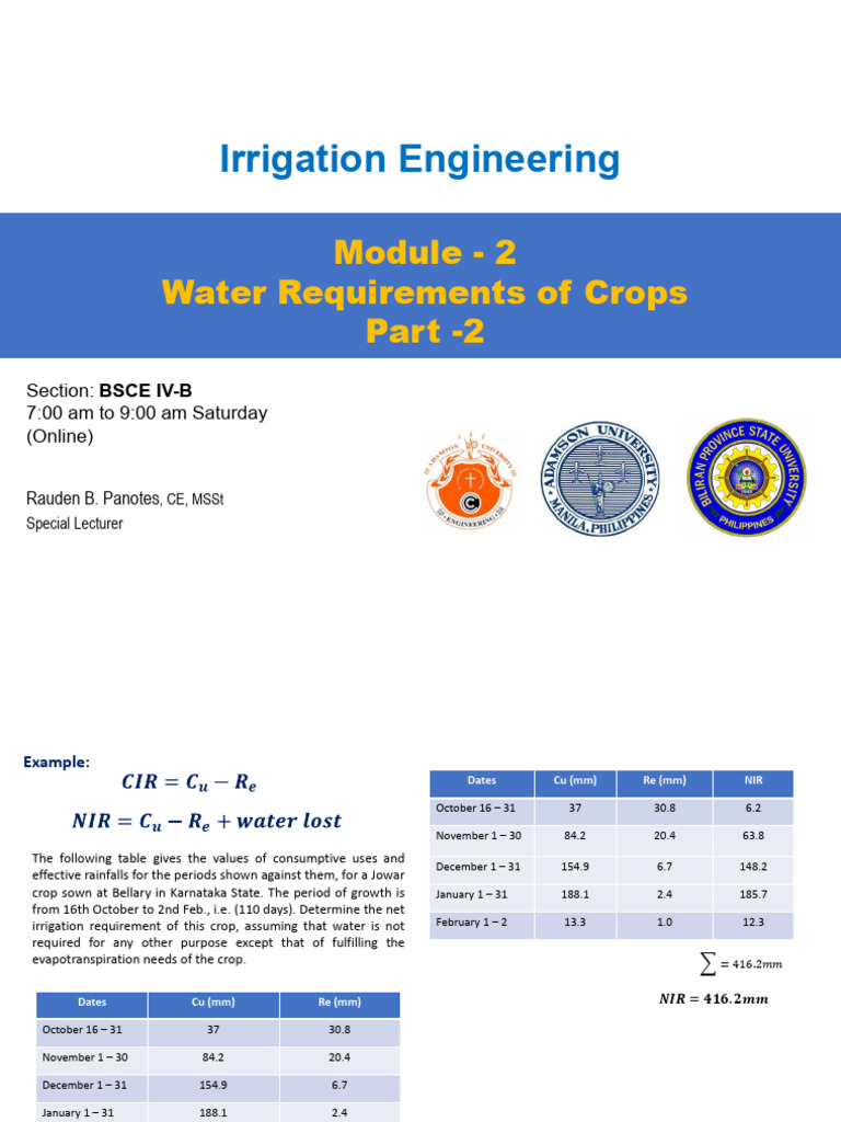 Crop Water Requirements and Irrigation | PDF | Soil | Earth Sciences