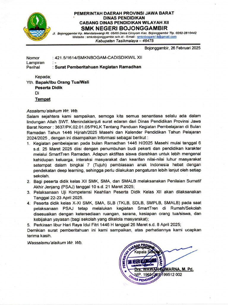 Surat Pemberitahuan Kegiatan Ramadhan 2025 | PDF