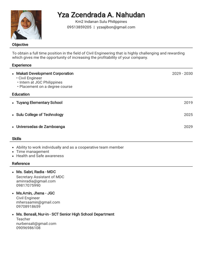 Yza Zcendrada A. Nahudan: Objective | PDF