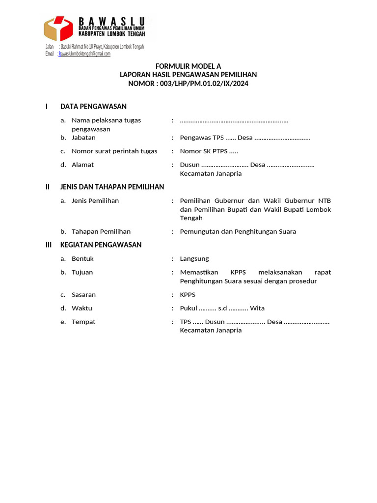 FORM A PTPS Penghitungan Suara | PDF