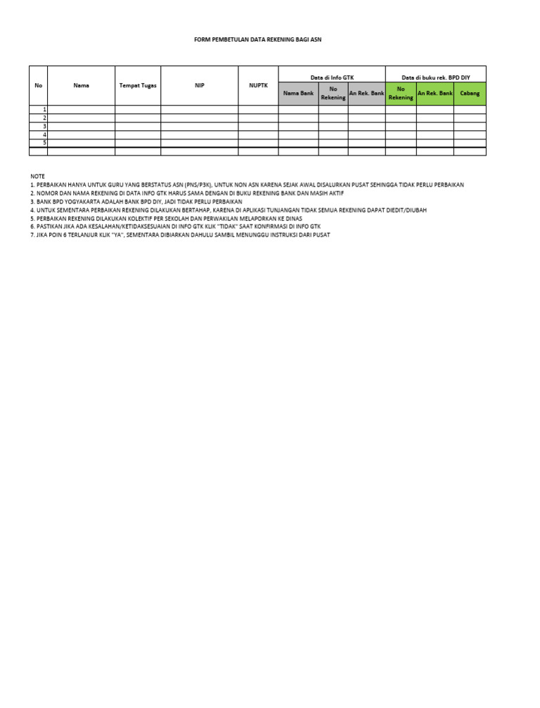Form Perbaikan Rekening | PDF