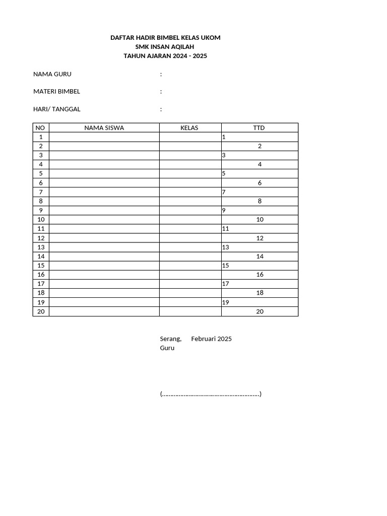 Daftar Hadir dan Biaya UKOM SMK 2024-2025 | PDF