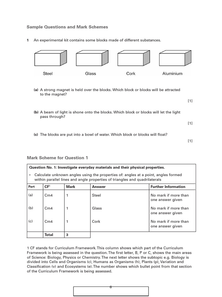 Sample Questions and Mark Schemes | PDF | Chemical Reactions | Magnesium