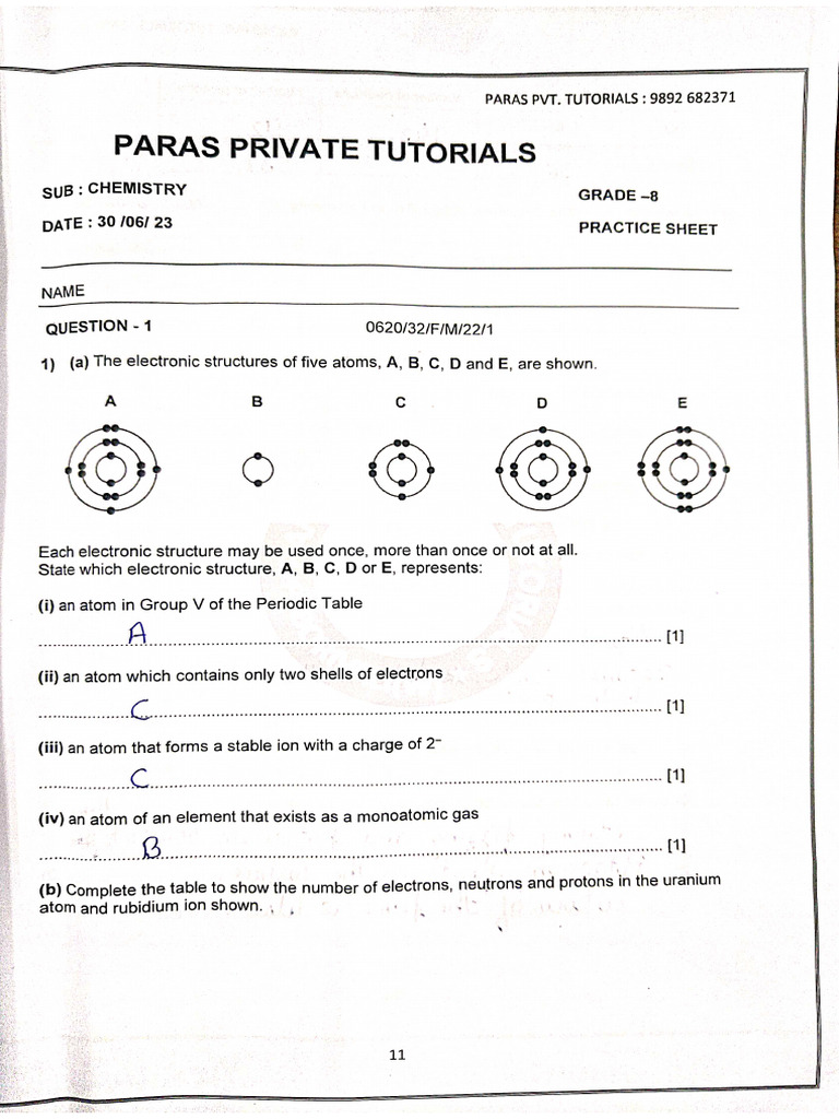 Grade 8 Chemistry (Periodic Table) MS | PDF