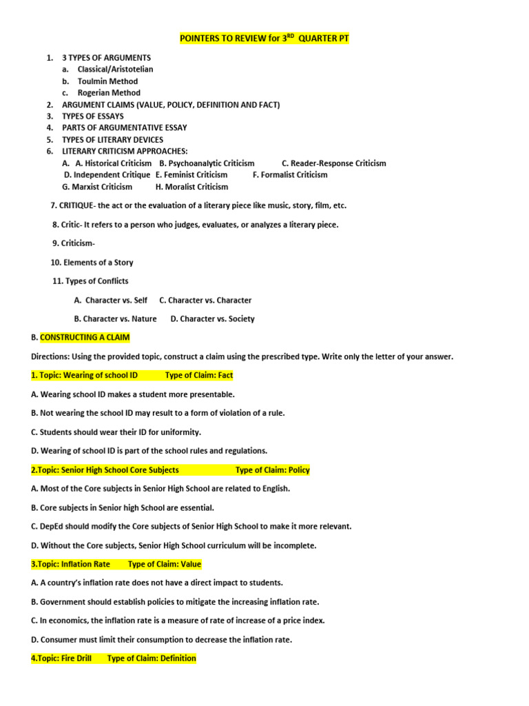 POINTERS TO REVIEW For 3RD QUARTER PT | PDF