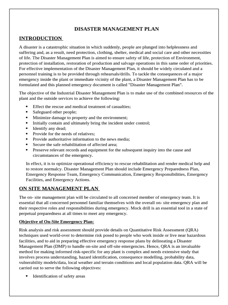 Disaster Management Plan | PDF | Emergency Management | Risk