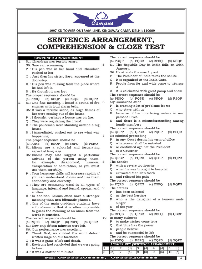 Sentence Arrangement, Comprehension & Cloze Test | PDF | Deforestation