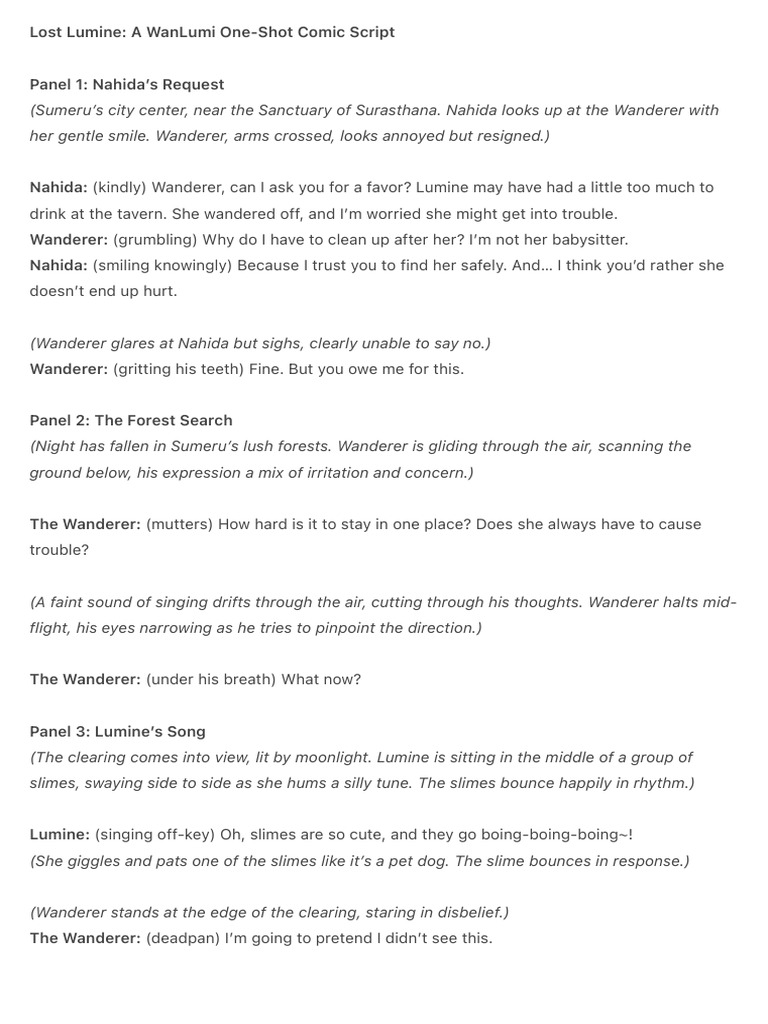 Lost Lumine A WanLumi One-Shot Comic Script | PDF