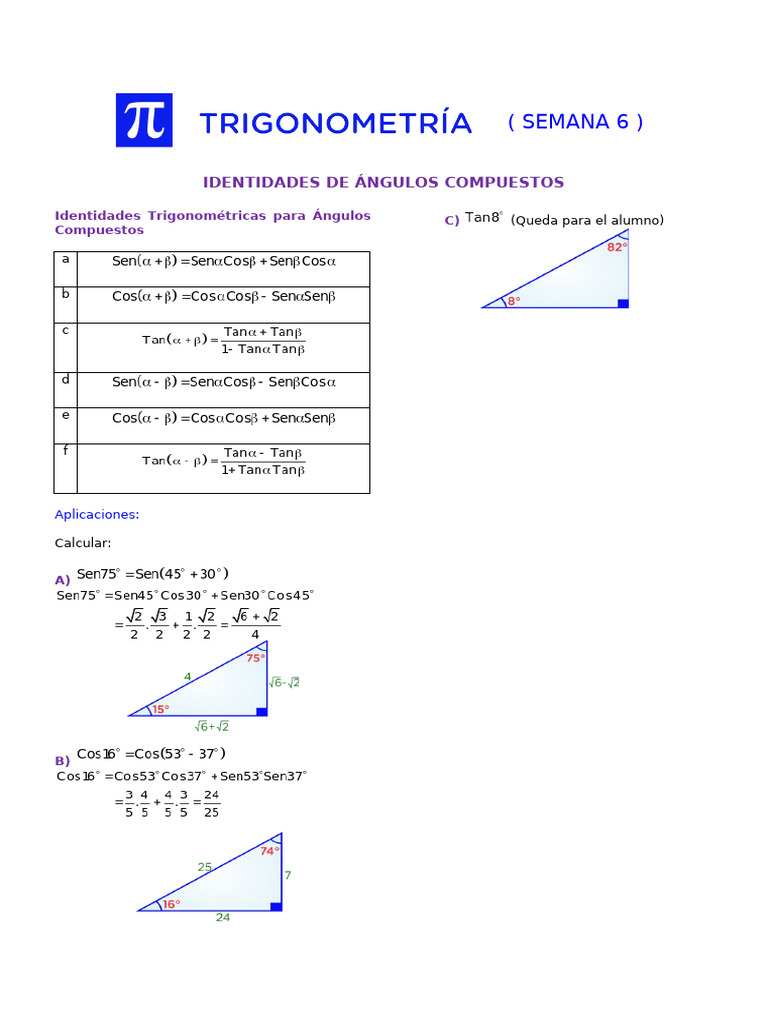 6 Ce_345 Interm Trigonometria Identidades de Ángulos Compuestos | PDF