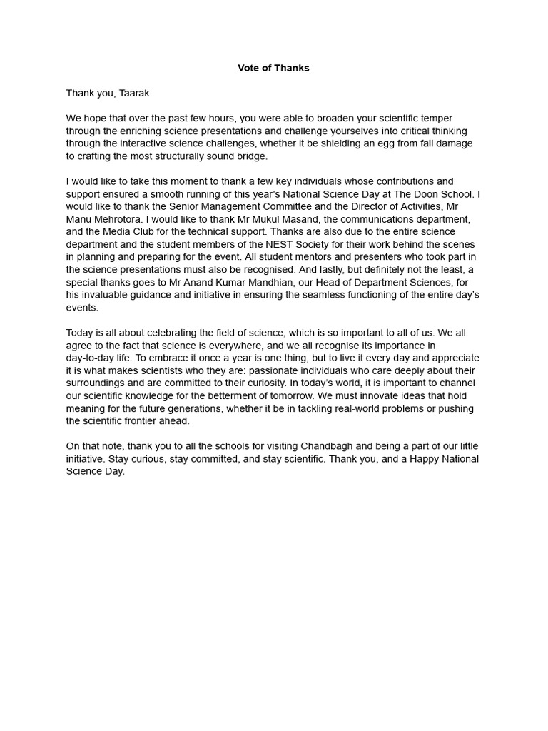 Vote of Thanks | PDF