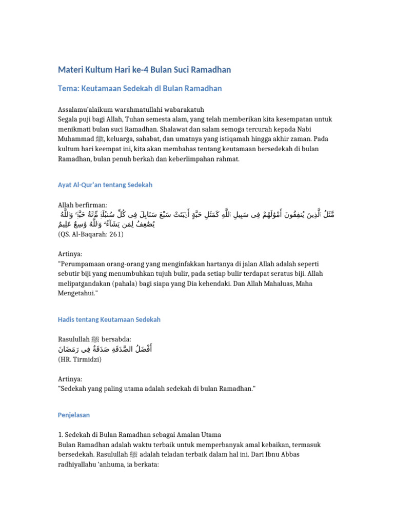 Materi Kultum Hari Ke 4 Ramadhan | PDF