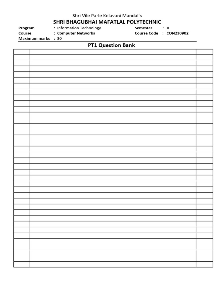 Computer Networks Question Bank for IT | PDF | Computer Network ...