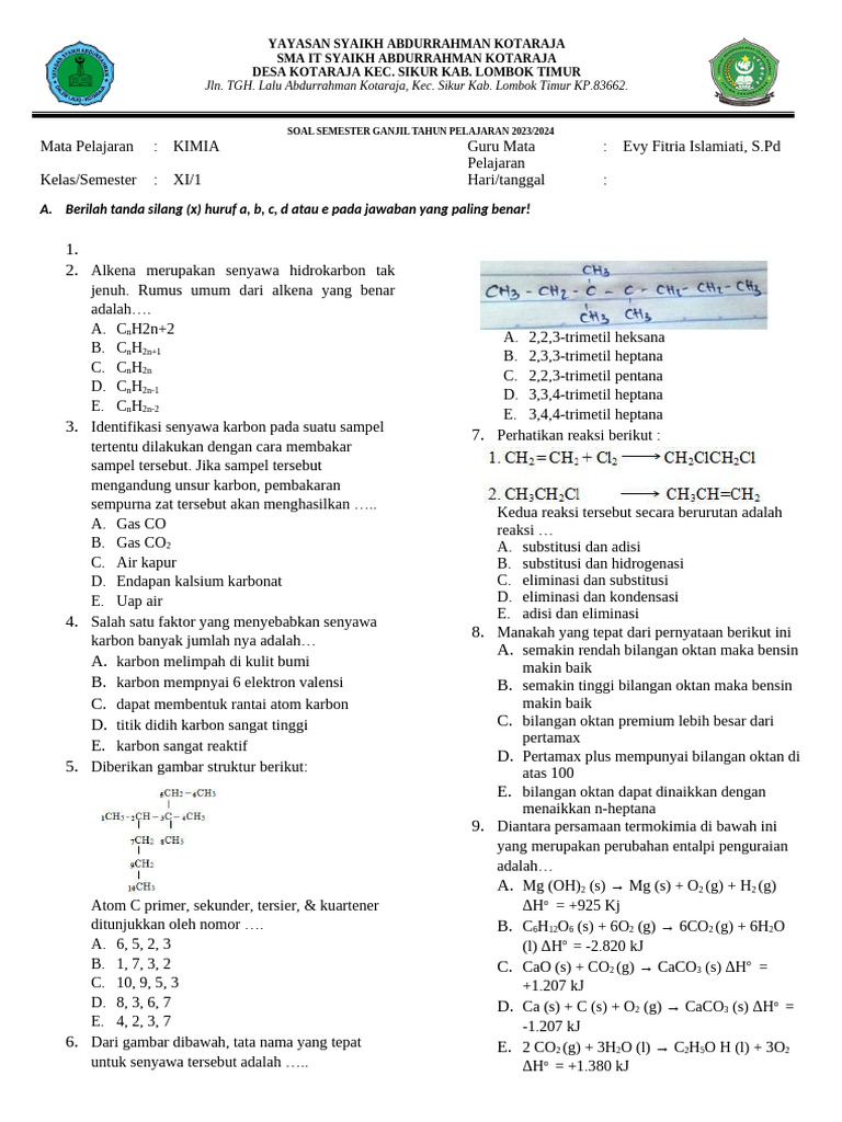 Xi Kimia Ganjil | PDF