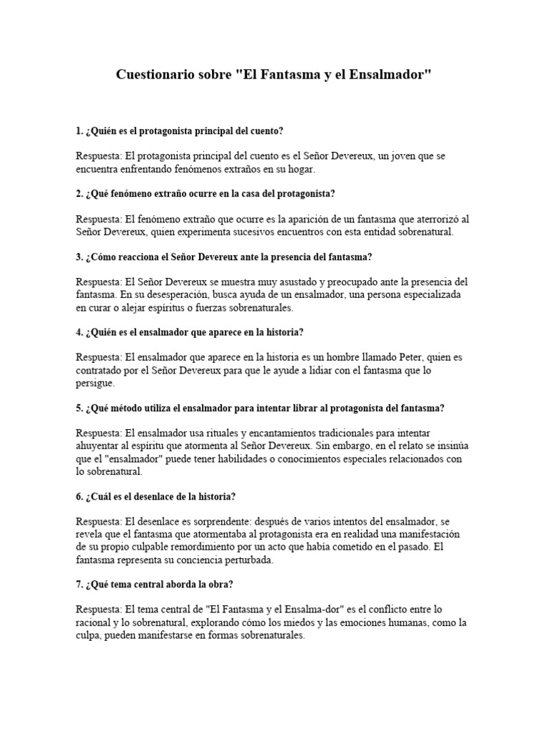 Cuestionario sobre "El Fantasma y el Ensalma-dor" | PDF | Fantasmas