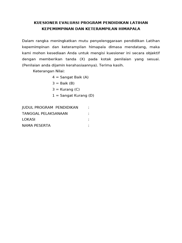 004 - Kuesioner Evaluasi Program Pendidikan | PDF