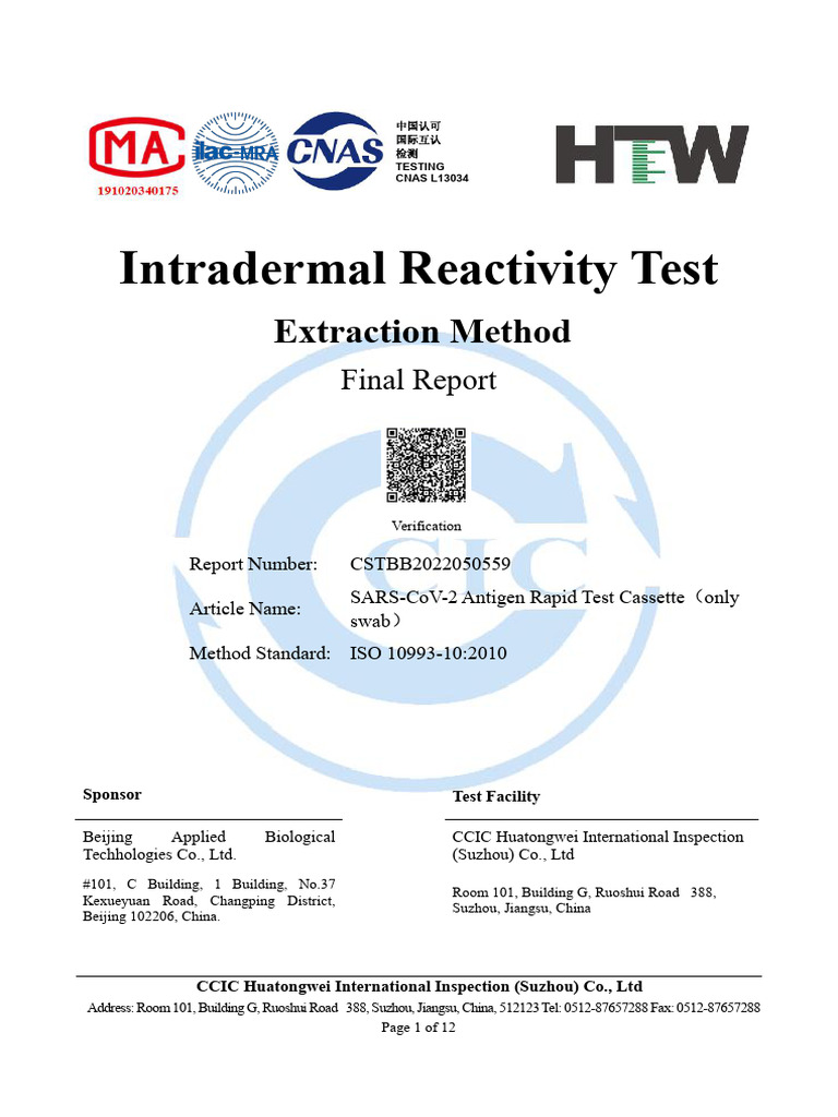 SST2204023301BB-Intradermal Reactivity Test Final Report | PDF ...