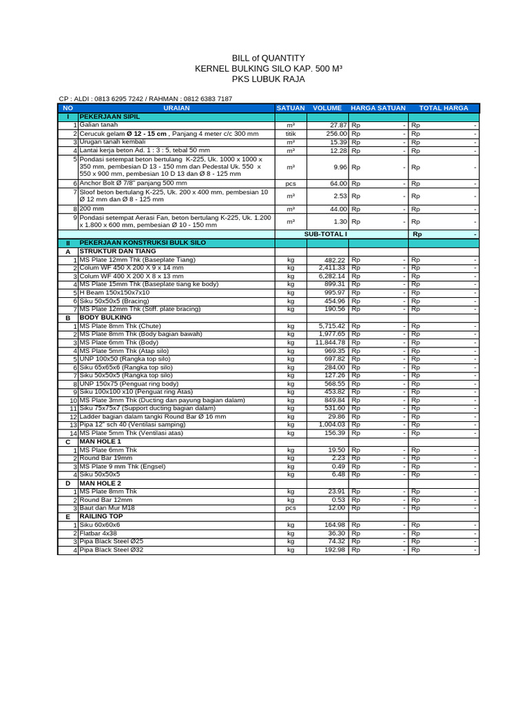 BOQ 1 Unit KBS Kapasitas 500 Ton - 01 10 2024 | PDF | Turbomachinery