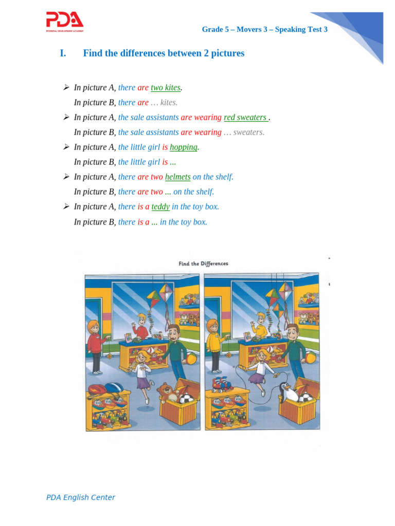 Grade 5 - Speaking Test (Movers 3 - Test 3) - 11.2024 | PDF