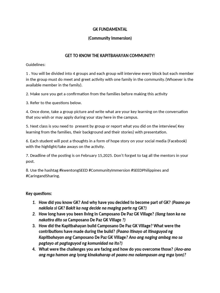 Community Immersion | PDF