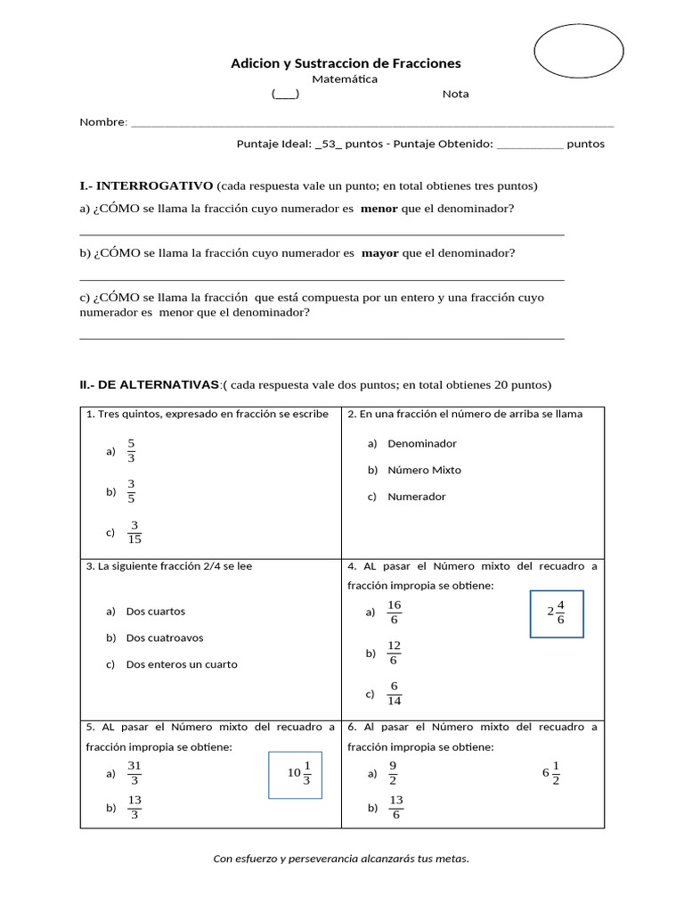 Adición y Sustracción de Fracciones | PDF | Matemática Elemental | Números