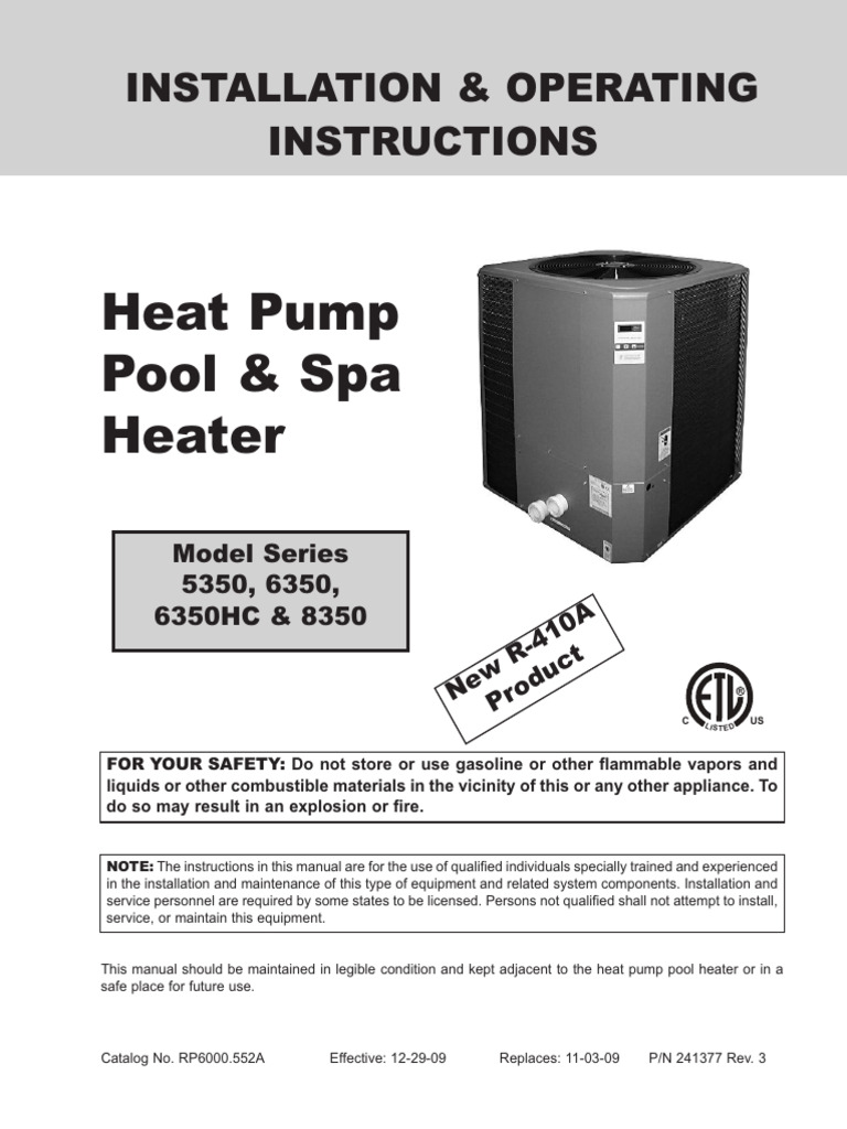 Manual Bomba de Calor Serie Clasica Raypak | PDF | Heat Pump | Thermostat