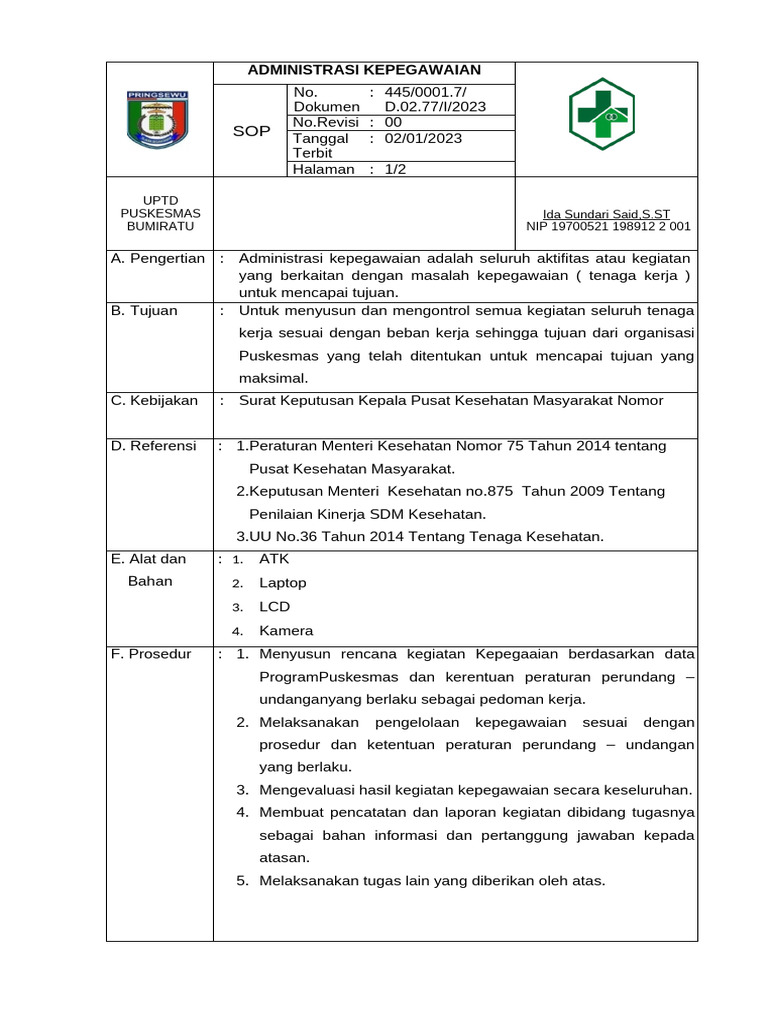 Sop Kepegawaian | PDF
