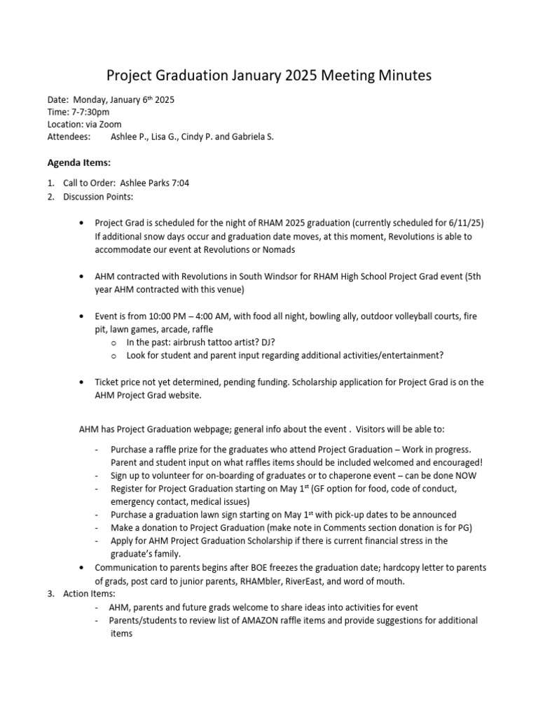 Project Graduation January 2025 Meeting Minutes | PDF