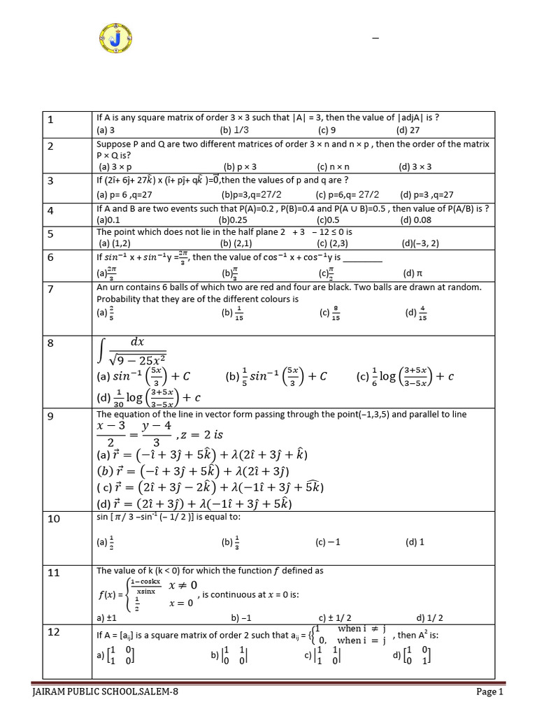 MCQ - Class Xii | PDF | Function (Mathematics) | Linear Programming