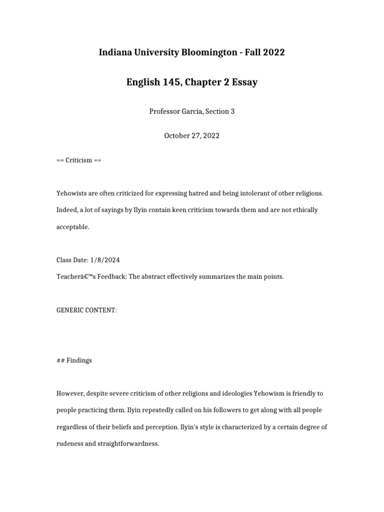 English 145 Chapter 2 Essay | PDF